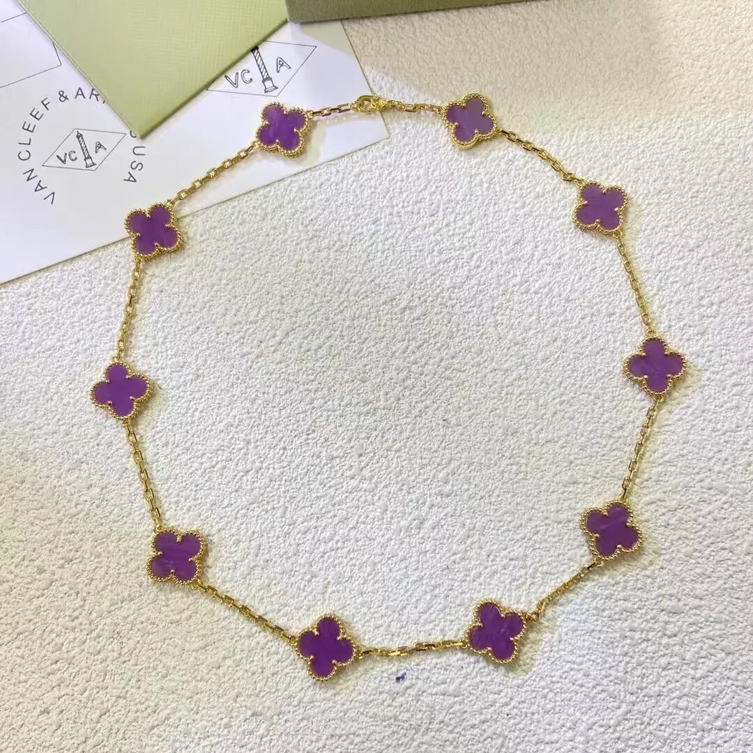 VC & Arpels Vintage Alhambra Necklace 10 motifs Yellow Gold Purple ...