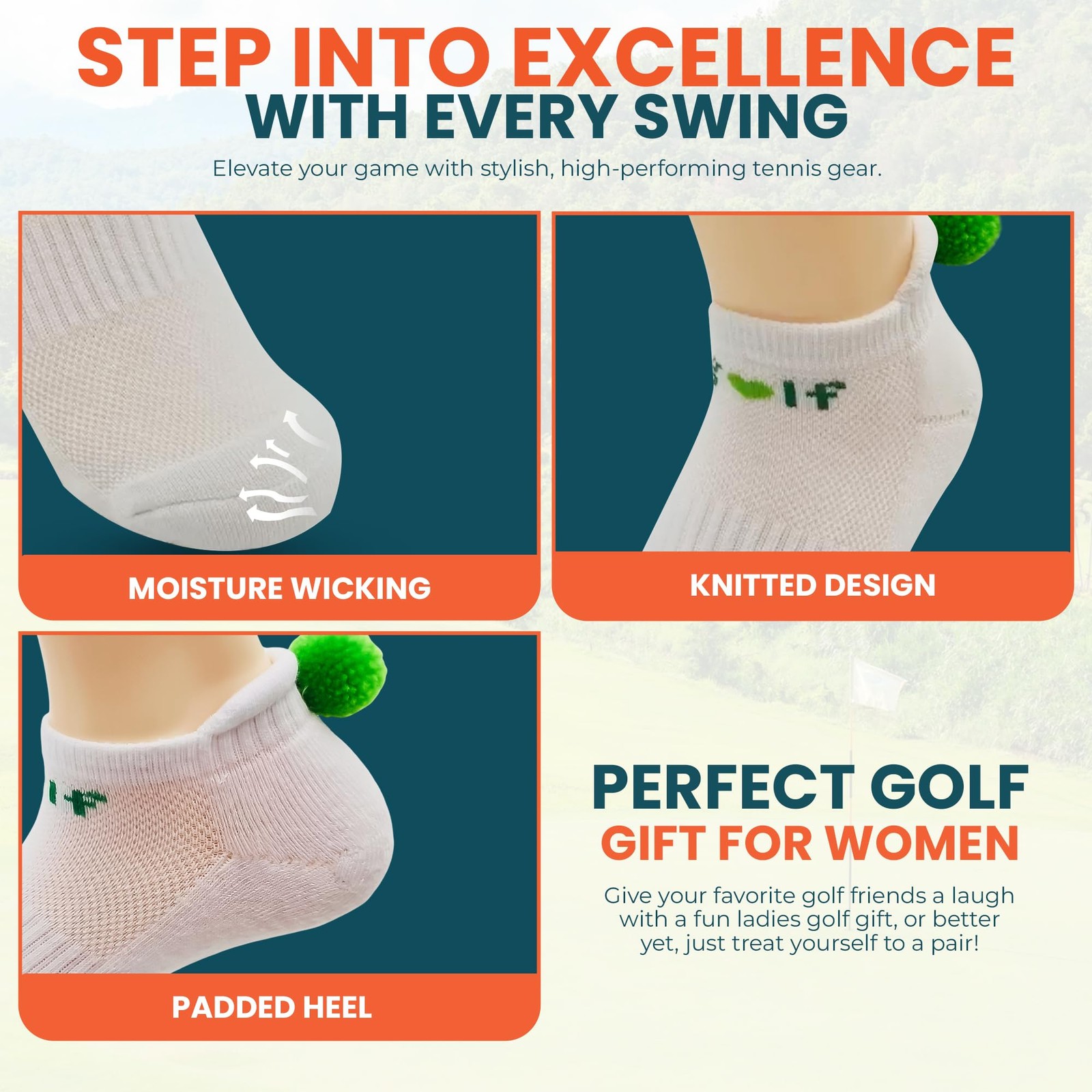 Twerp Golf Socks for Women - Athletic with Pom One Size, White | eBay