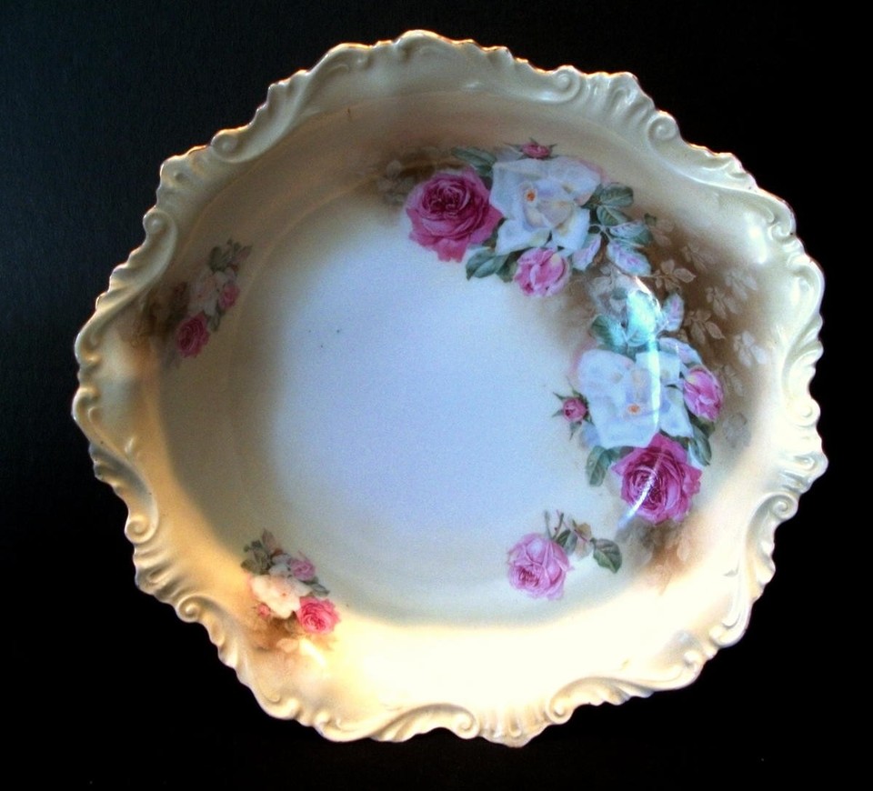 Signed Red Mark RS Prussia 10" Satin Finish Rose Motif Vegetable Bowl ...