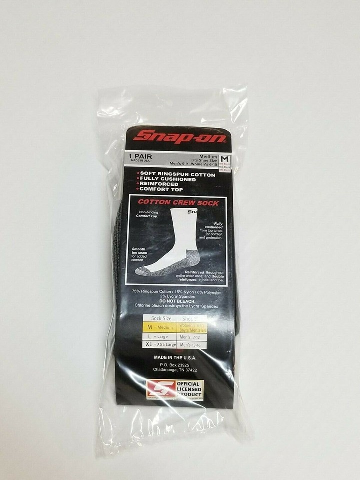 NEW 12 Pairs Mens Black Snap On Tools MEDIUM Crew Socks FREE Shipping ...