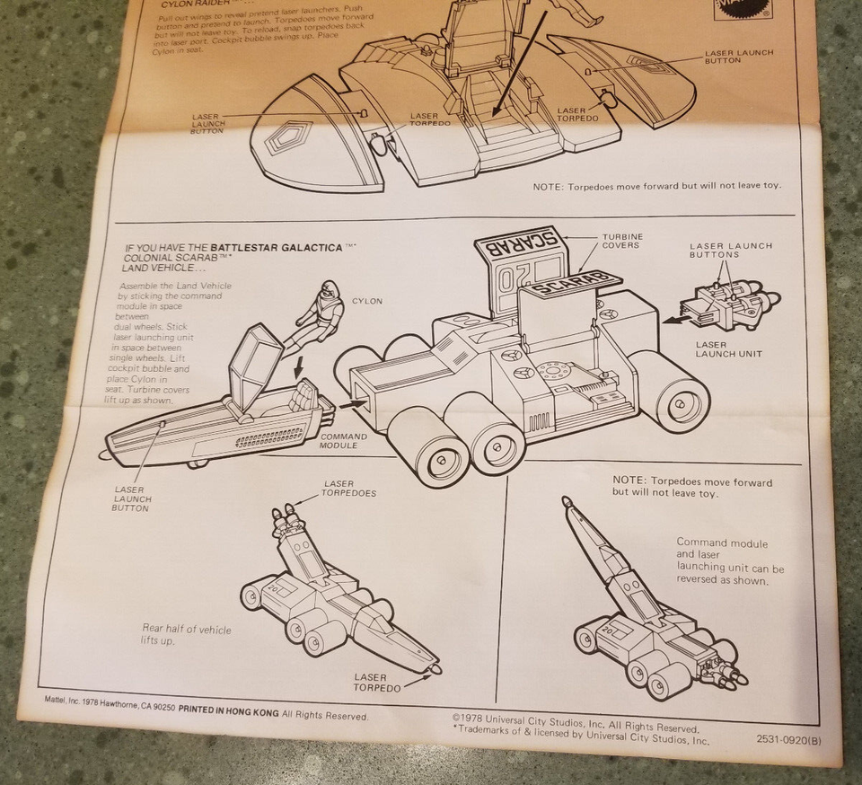 1978 BATTLESTAR GALACTICA INSTRUCTION SHEET Mattel Cyclon Raider ...