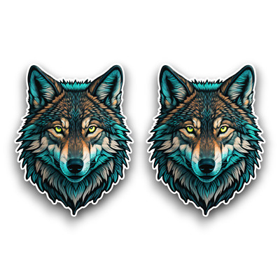 2x Small Beautiful Blue Wolf Face Vinyl Sticker Decals For Car Laptop ...
