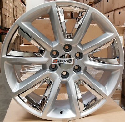 22 Wheels Silver Chrome Rims Tires Chevy Silverado Suburban GMC Yukon ...