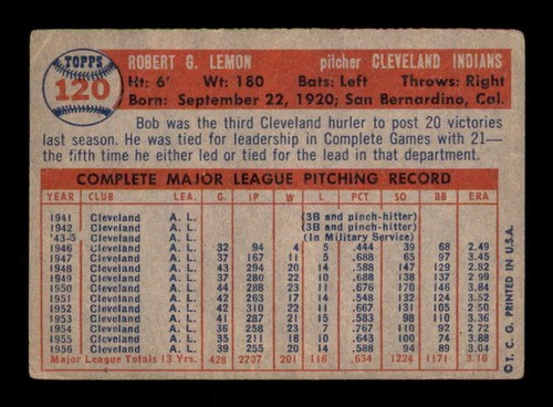1957 Topps #120 Bob Lemon VG X3141396 | eBay