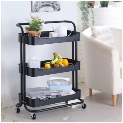 3 Tier Storage Trolley Kitchen Rack Brake Wheels Food Trolley Office ...