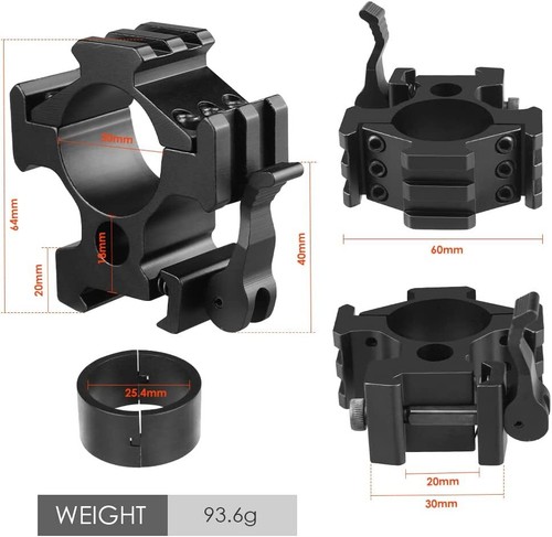 2Pcs QD High 1''& 30mm Rifle Scope Rings Mount with 3 Side 20mm ...