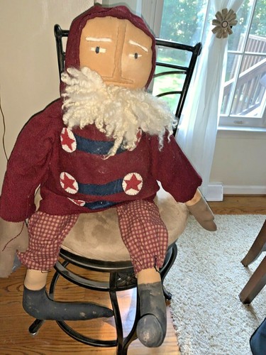 Primitive SANTA CLAUS Doll 3 FEET TALL Porch Home Display Hearth Chair ...