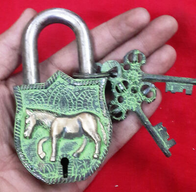 Pony Horse Lock Vintage Style Brass Lock Hand Carved Safety Lock Animal ...