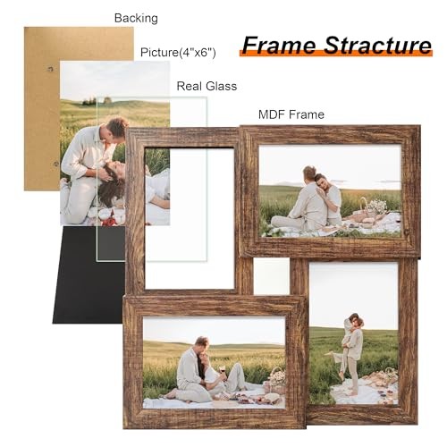 4x6 Collage Picture Frames, Multi Family Photo Frame with 4x6 in Rustic ...