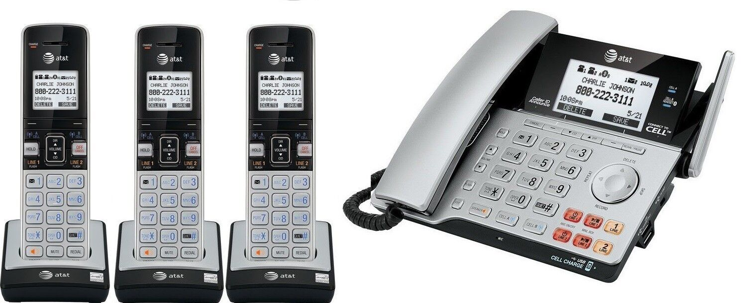 AT&T TL86103 2-Line Corded/Cordless Answering System with 4 Handsets | eBay