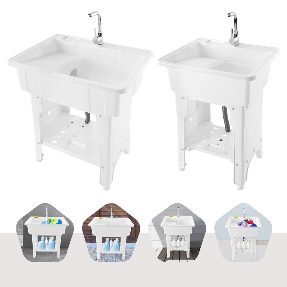 White Utility Sink Laundry Tub For Washing Room, Basement,Garage Wash ...