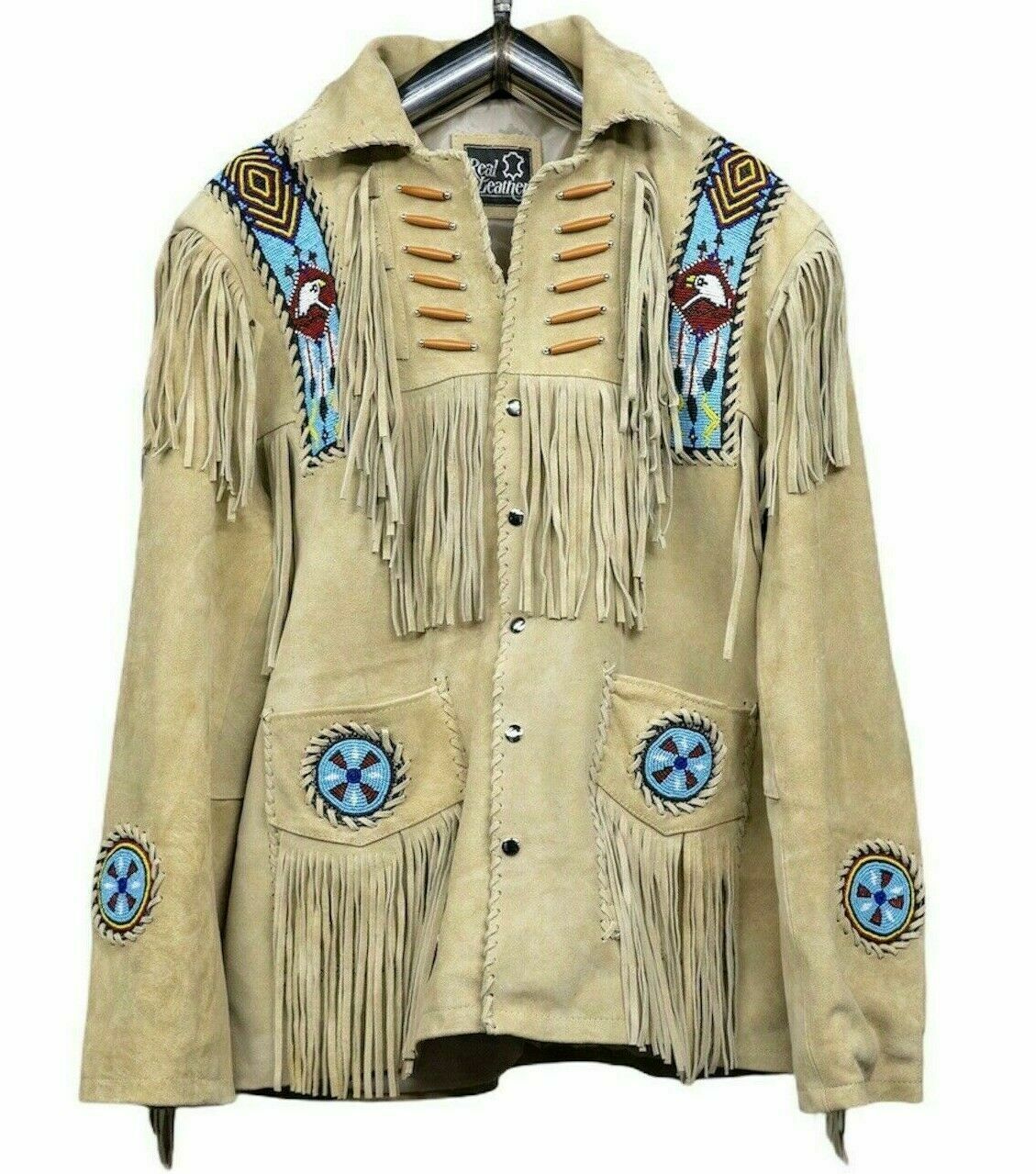Native American Western Wear Jacket Suede Leather Fringe & Eagle Beaded ...