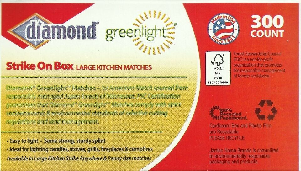 DIAMOND STRIKE ON BOX LARGE WOODEN MATCHES GREENLIGHT 3 BOXES OF 300ct ...
