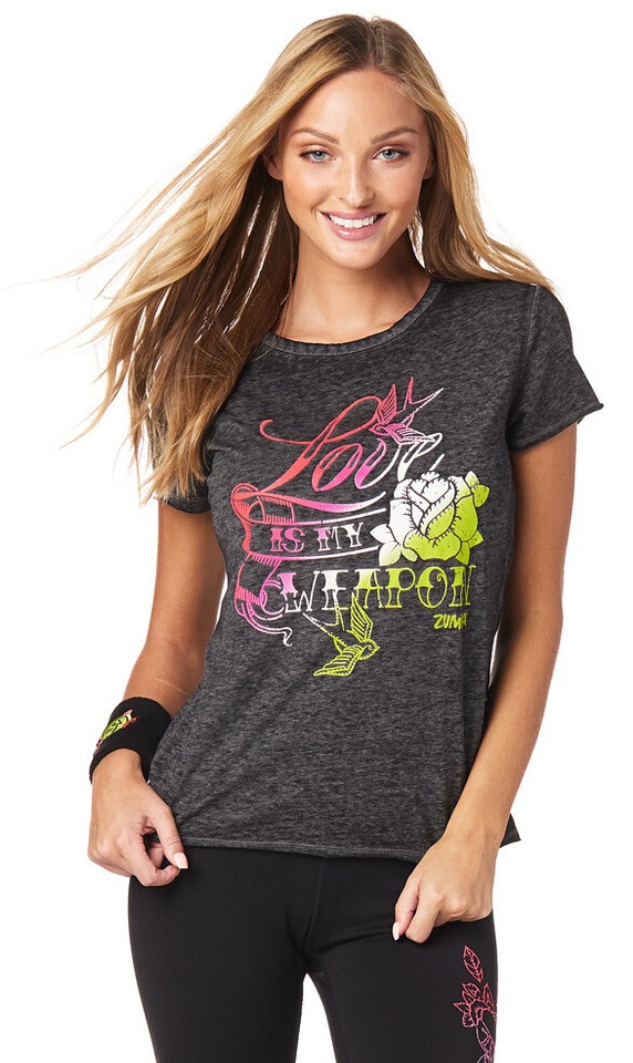 ZUMBA Love is My Weapon Slashed Tee Shirt Tank Top So Soft! Sz. XS S M ...