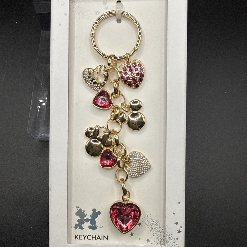 Disney Minnie Mouse Love Pink Rhinestone Hearts Key Chain Bag Charm ...