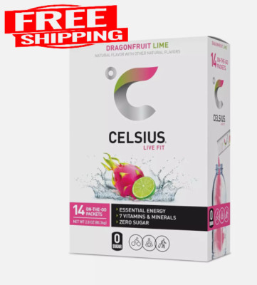 CELSIUS On-The-Go Powder Sticks Dragonfruit Lime, (14 Sticks) Free ...
