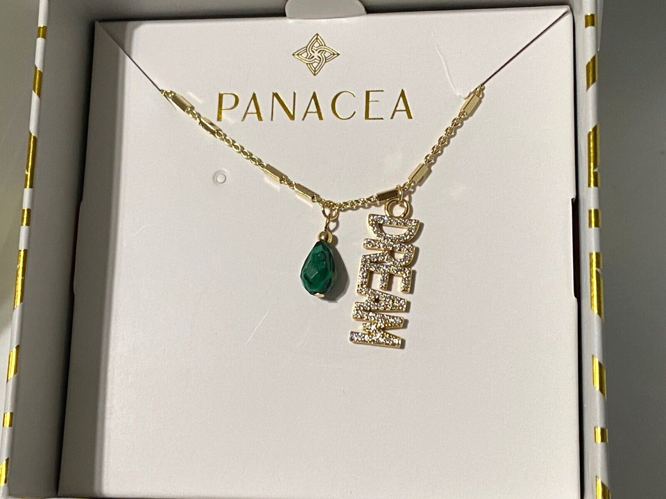 PANCEA Crystal DREAM CHARM with Green AGATE CHARM Pendant NECKLACE NWT ...