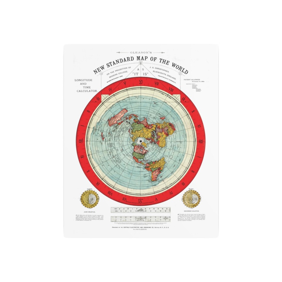 Gleason's 1892 New Standard Map of the World Flat Earth White Metal Art ...