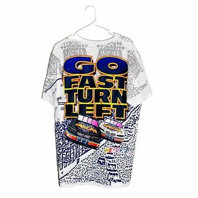 NASCAR “Go Fast Turn Left” AOP Vintage T-Shirt Size XL | eBay