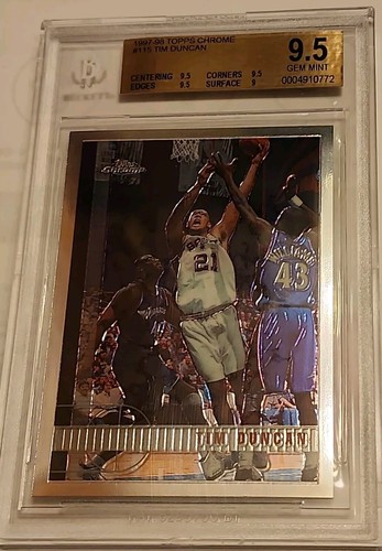 😍🔥💎 BGS 9.5 1997-98 TOPPS CHROME TIM DUNCAN RC #115 GEM OLD GRADE HOF ...