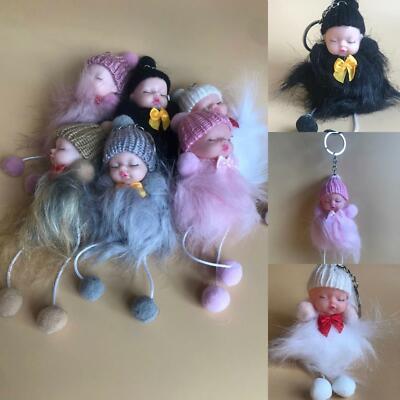 Baby Doll Keychains Sleeping Fur Rabbit Keyrings Decor Fluffy Pom Car ...