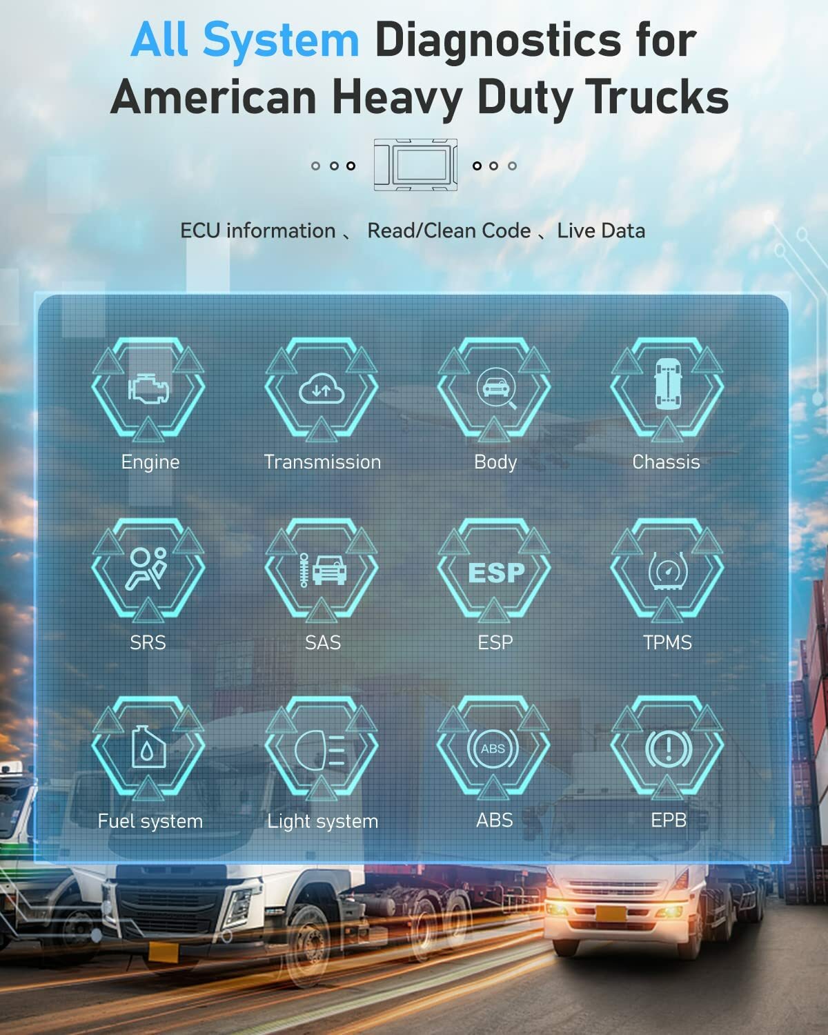 HD Truck OBD Scan Tool for Freightliner Kenworth Peterbilt ...