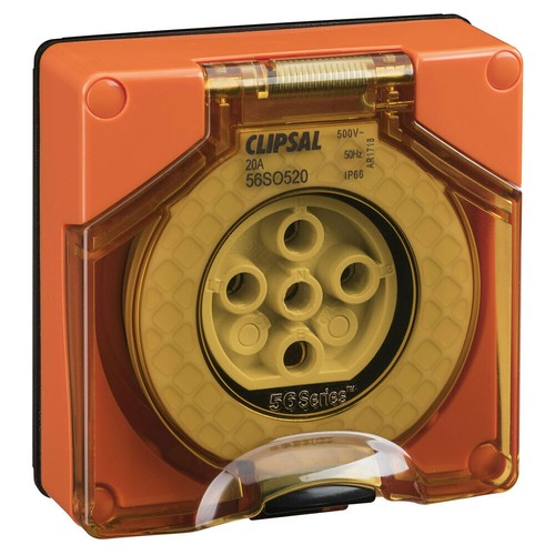 Clipsal 56 Series 5 Pin 20A Wall Socket Less Enclosure Orange ...