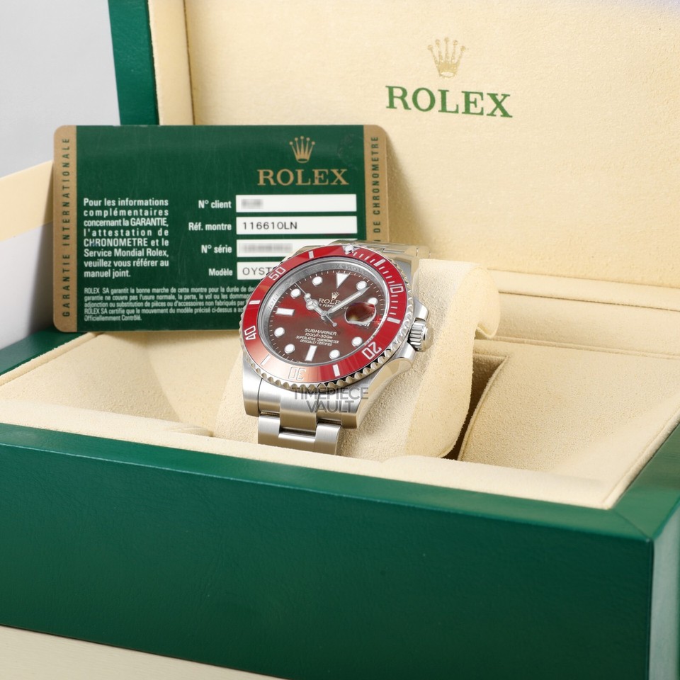 Rolex Men Submariner 116610LN Date Steel 40mm Custom Red Ceramic Bezel ...