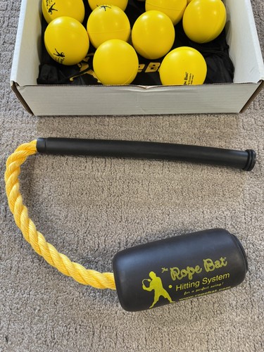 The Rope Bat Baseball / Softball Swing Trainer w/ 12 Training Balls ...