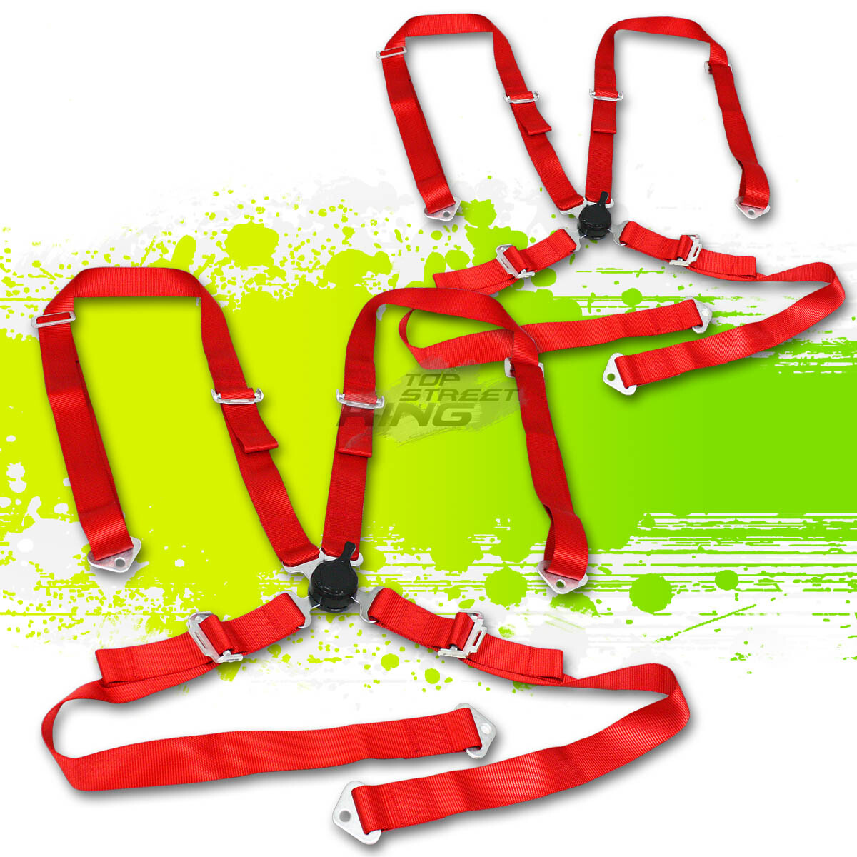 2X RED 2" ADJUSTABLE STRAP RACING SEAT BELTS/BELT SAFETY HARNESS 4 ...