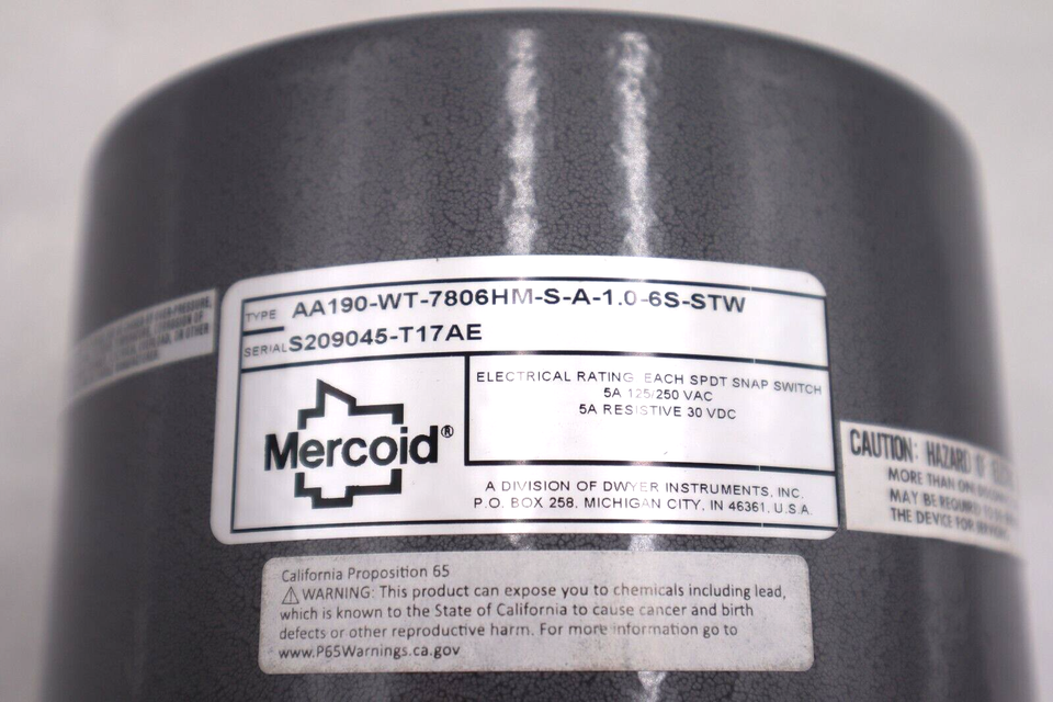 Mercoid Snap Switch Control AA190-WT-7806HM-S-A-1.0-6S-STW New Open Box ...