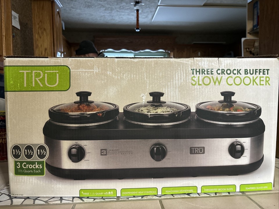 TRU Triple Slow Cooker Crock Pot Buffet Server Set - 3 Round Inserts ...