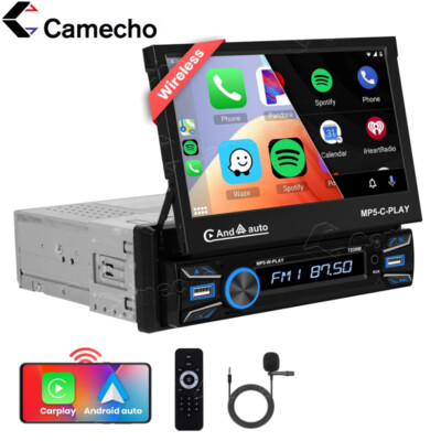 Motorized Screen Single Din Radio Wireless Carplay 7'' Flip Out Car ...