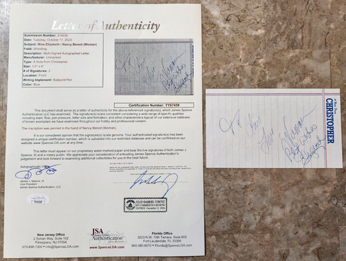 Miss Elizabeth / Nancy Benoit (Woman) Signed Note JSA Full Letter COA ...