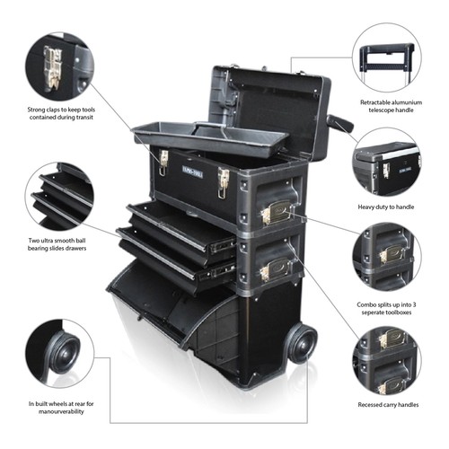 US PRO Tools 3 IN 1 Mobile Rolling Chest Trolley Cart cabinet Wheels ...