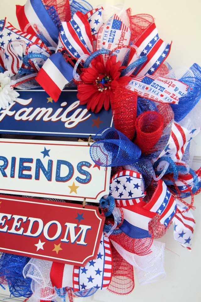 Patriotic Mesh Wreath, Family Friends Freedom Door Decor | eBay