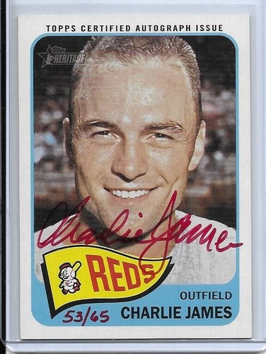 2014 TOPPS HERITAGE RED INK CHARLIE JAMES SIGNED AUTO #D/65 CINCINNATI ...