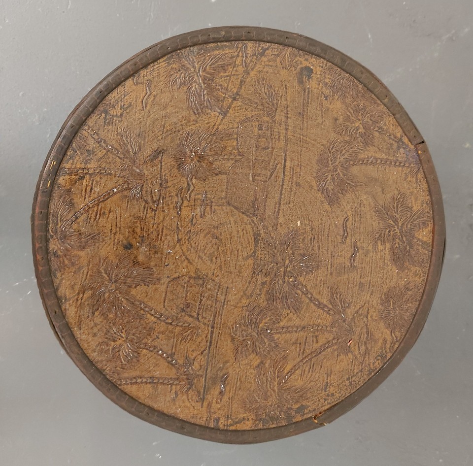 Vintage Style Drum Stool/Side Table Barrel-shape Metal Wood Fabric ...