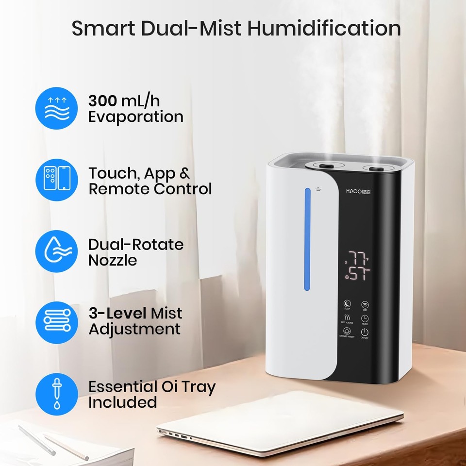 Cool Mist Humidifiers for Bedroom and Plants & Baby, Top Fill 5L Large ...