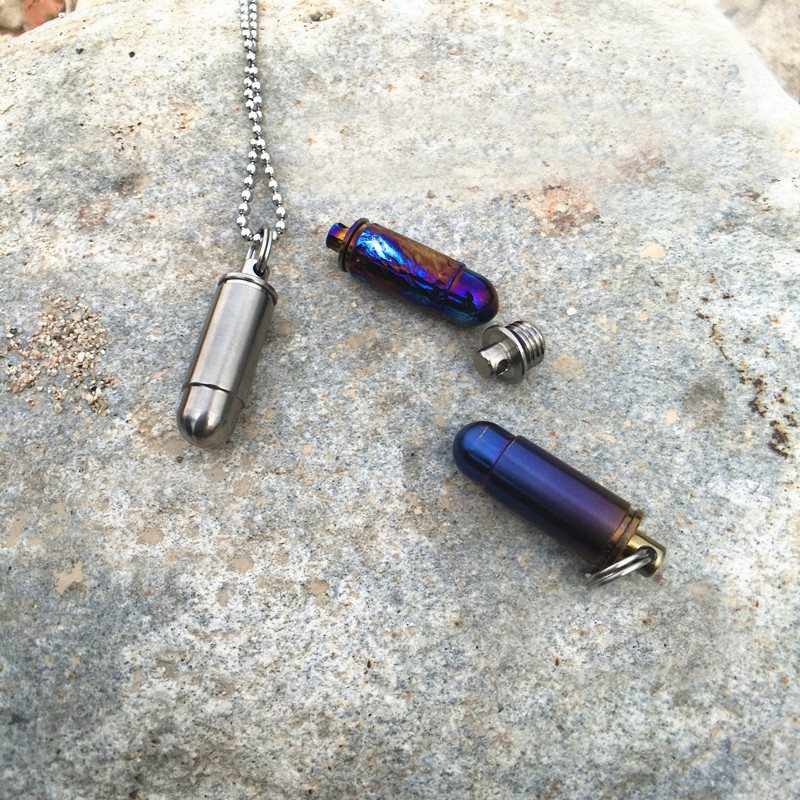 Titanium Mini Bullet Waterproof Storage Pill Box Seal Capsule Pendant ...