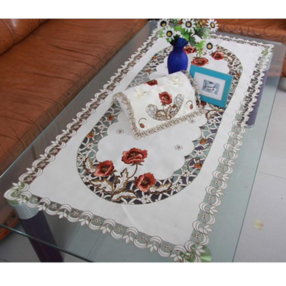 60x120 Tablecloth Embroidered Flower Coffee Table Cloth Cover Home ...