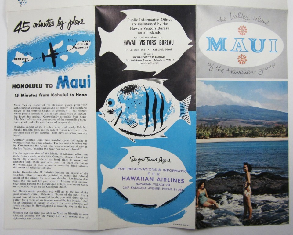 Vintage Hawaii Travel Brochure Maui Map The Valley Island Lahaina Hana ...
