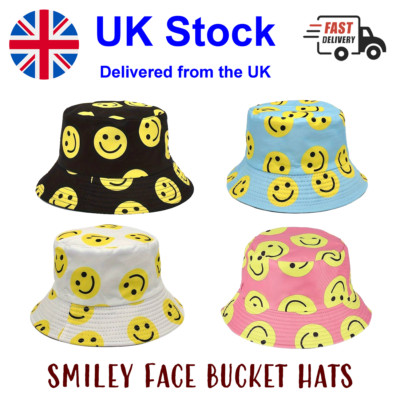 SUMMER Smile Face Bucket Hat Print Reversible Summer Festival Sun Smile ...