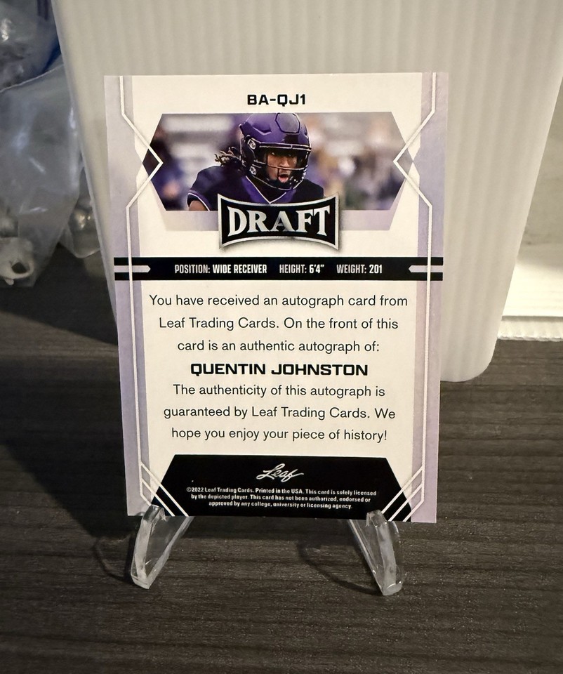 2022 Leaf Draft Quentin Johnston ARC Red Autograph Rookie Auto RC #BA ...