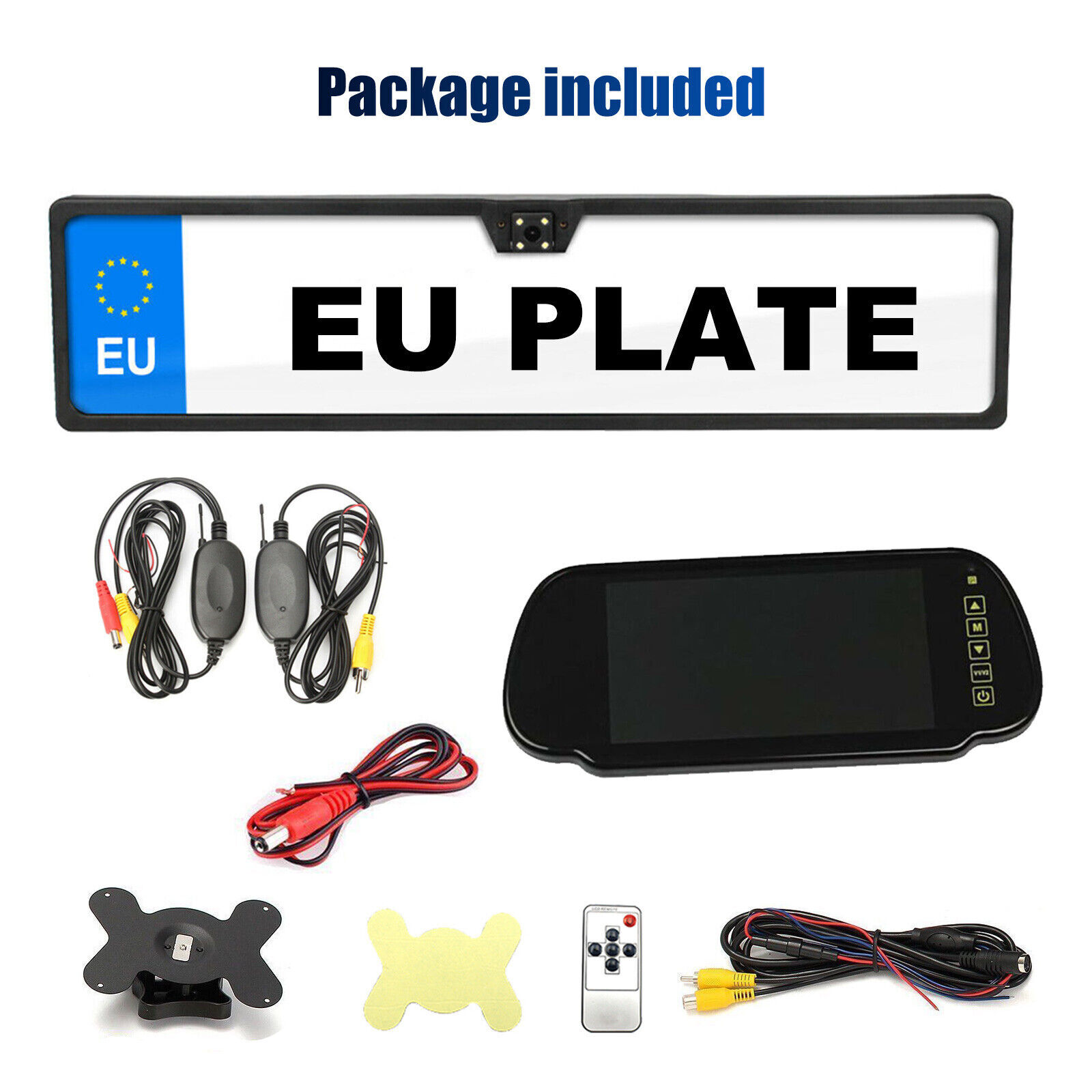 EU Number Plate Camera+Mirror Monitor Wireless Rear View Reversing ...