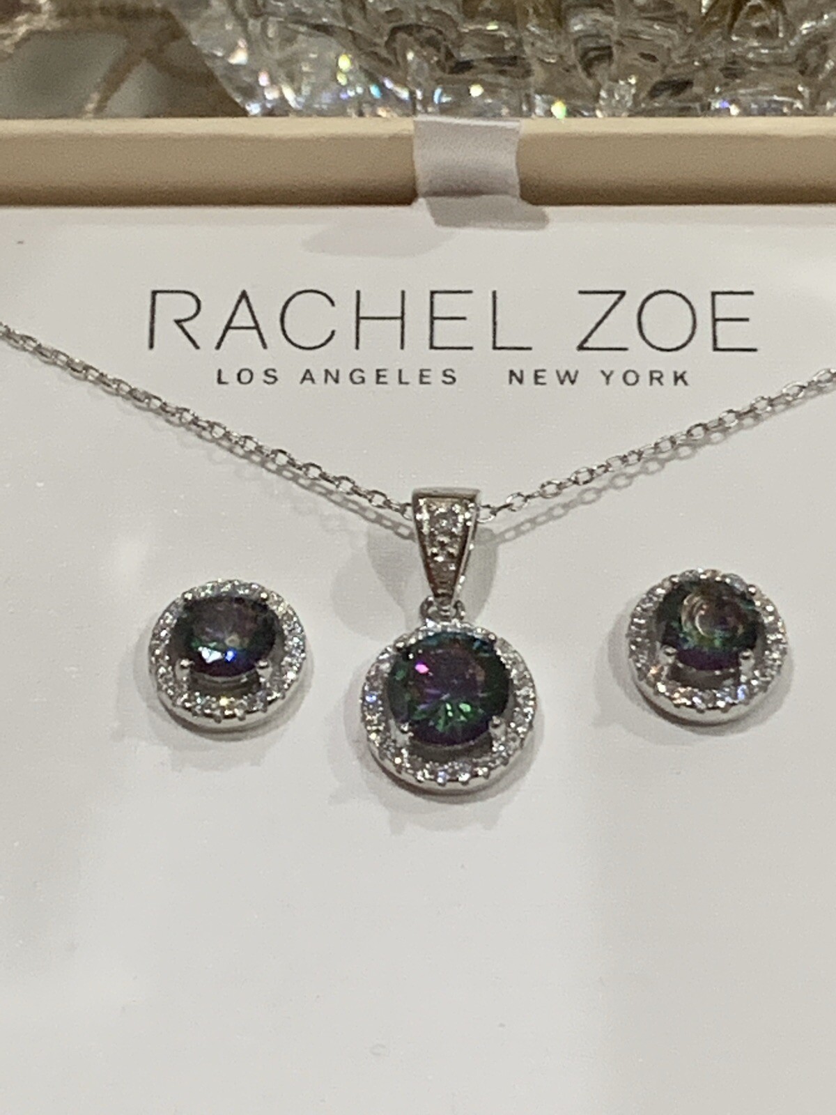 Rachel Zoe Sterling Silver Necklace and Earrings with Rainbow Stones ...