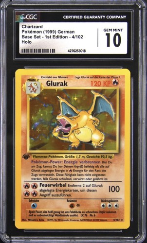 1999 Pokemon CGC 10 Gem Mint German Charizard Glurak Base 1st Edition ...