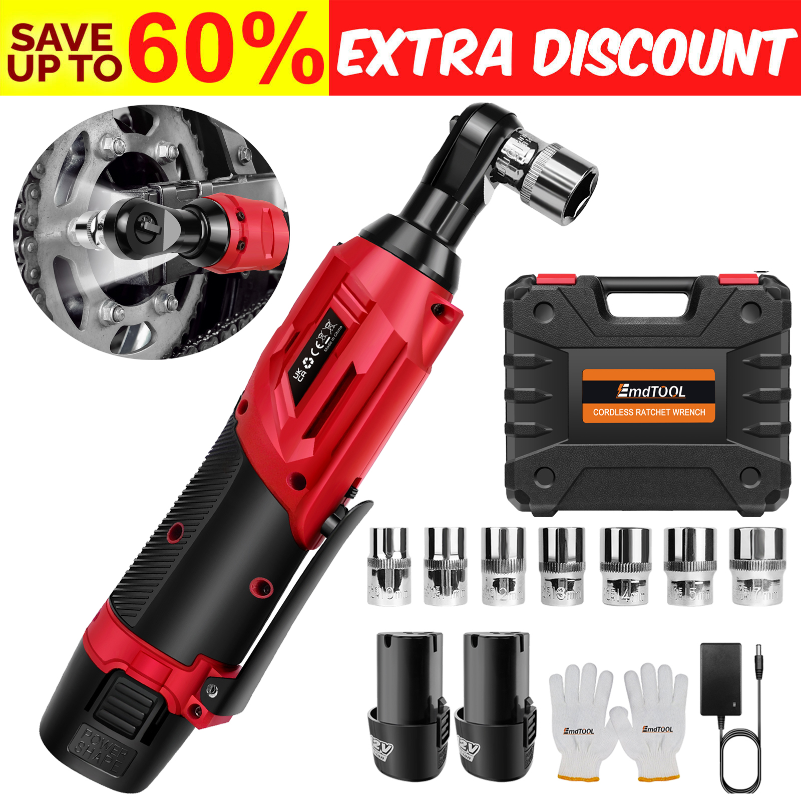 Cordless Impact Ratchet Wrench Driver Electric Rattle Nut Gun Sockets ...