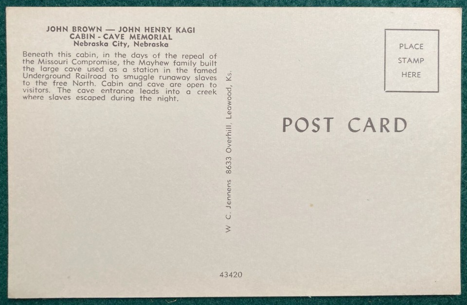 Chrome Postcard Nebraska John Brown Henri Kagi Cabin Cave Unposted NE ...