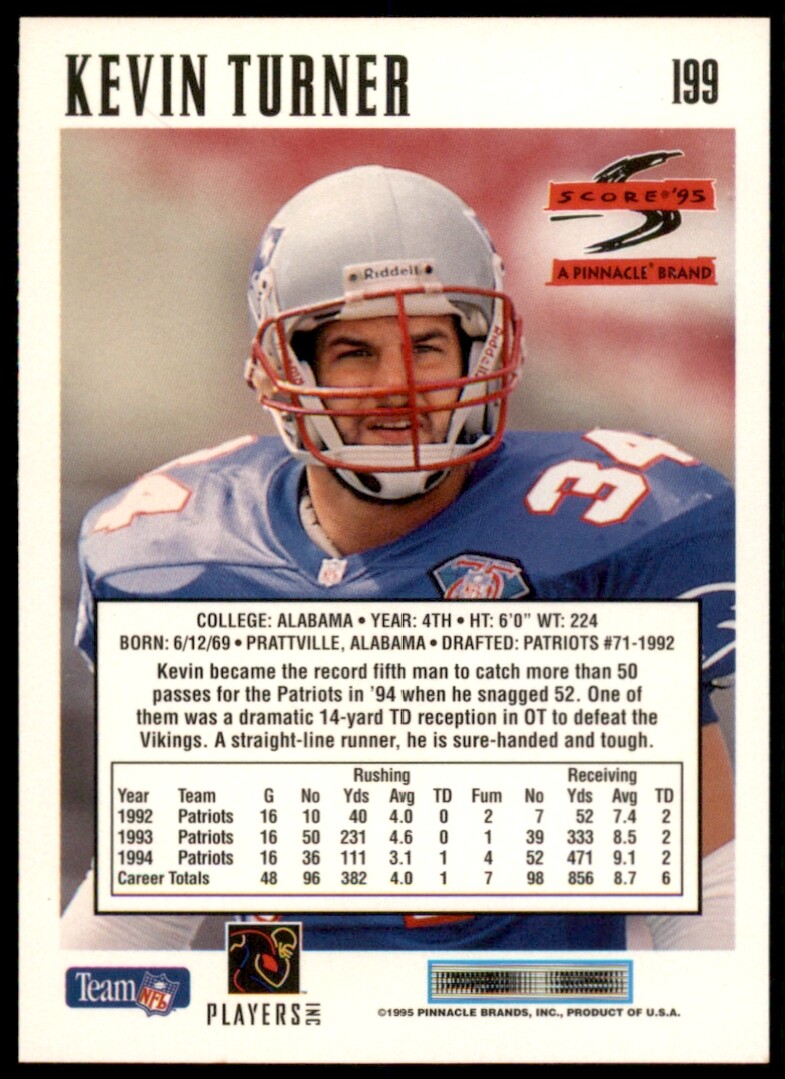 1995 Score #199 Kevin Turner EAGLES | eBay